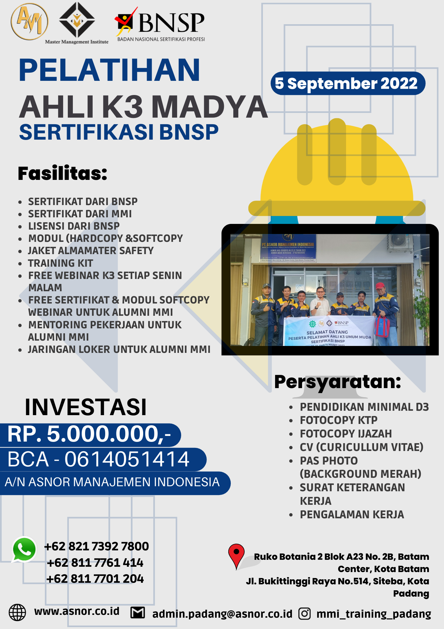 AK3 MADYA Training – BNSP Certificate - ASNOR - Home for HSE Professional