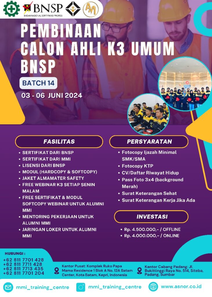 AHLI K3 UMUM BNSP CERTIFICATE (MIN SMA/SMK) – JUNI 2024 - ASNOR - Home ...