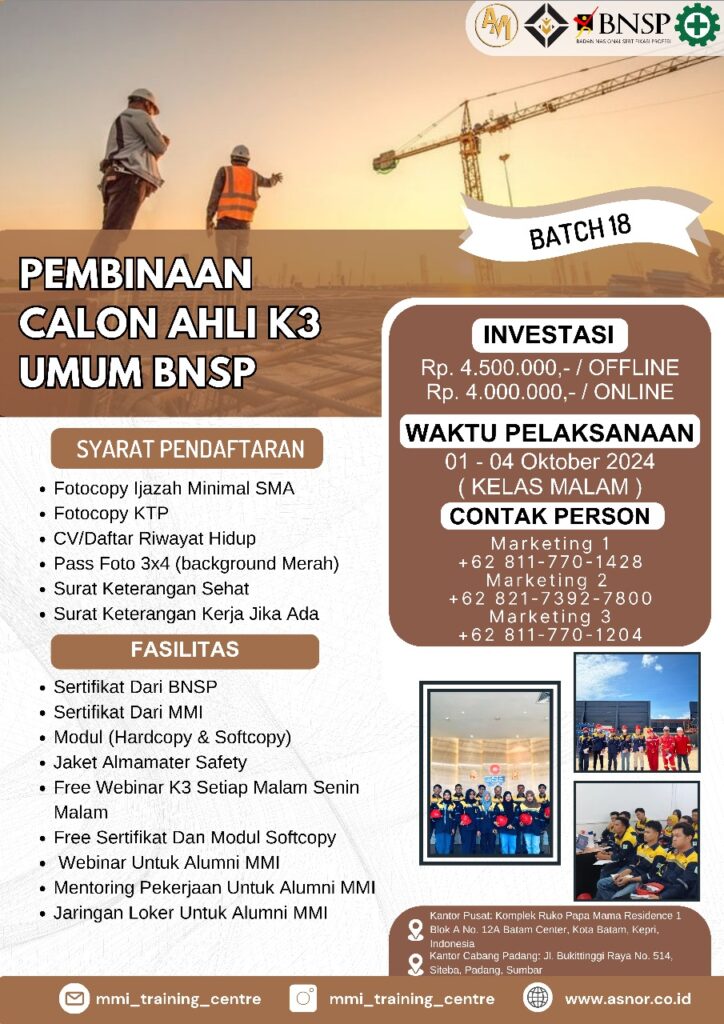 AHLI K3 UMUM BNSP CERTIFICATE (MIN SMA/SMK) – OKTOBER 2024 - ASNOR ...