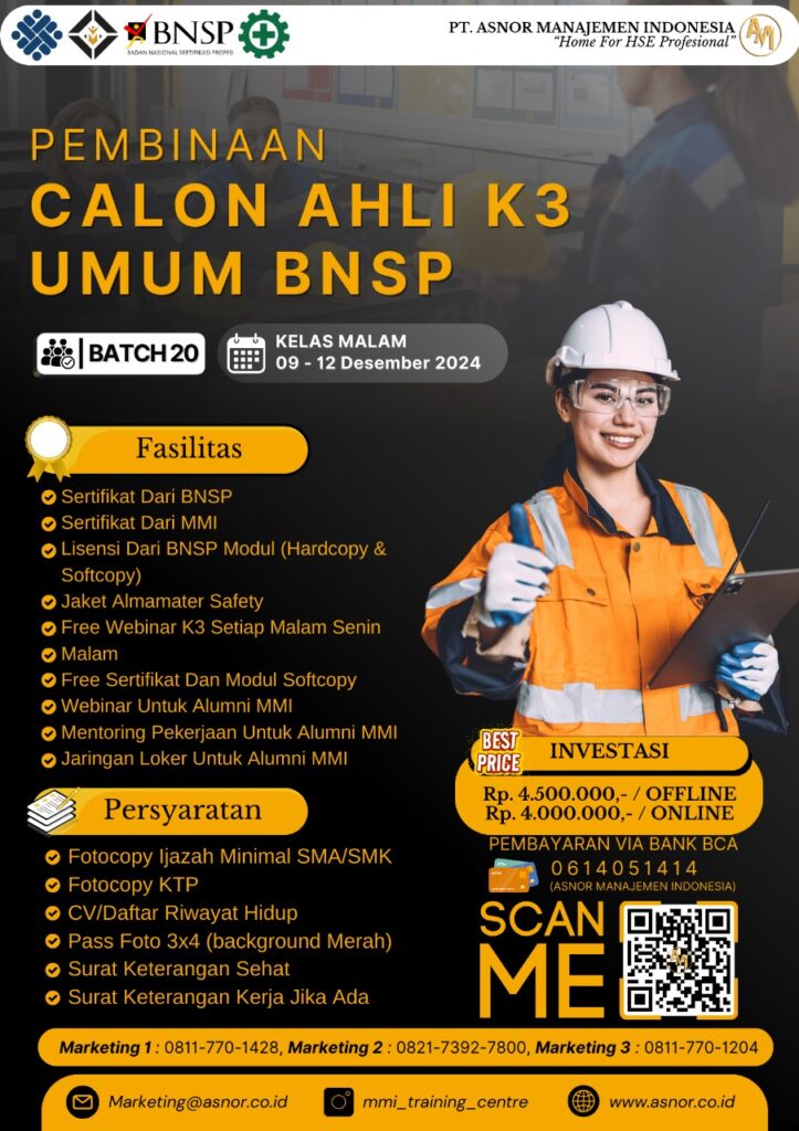 AHLI K3 UMUM BNSP CERTIFICATE (MIN SMA/SMK) – DESEMBER 2024 - ASNOR ...