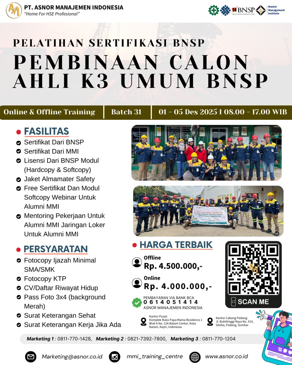 AA. AHLI K3 UMUM BNSP CERTIFICATE (MIN SMA/SMK) – DESEMBER 2025 - ASNOR ...